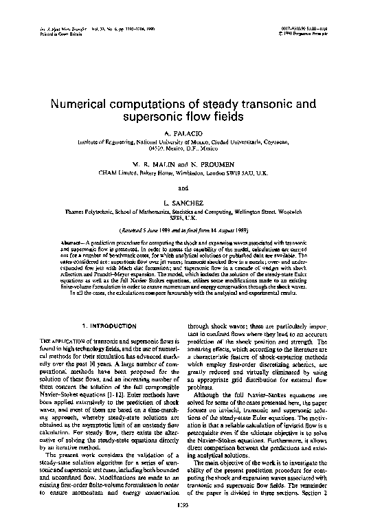Pdf Numerical Computations Of Steady Transonic And Supersonic Flow Fields