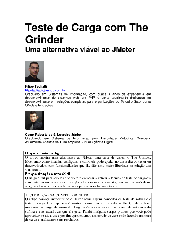 (DOC) Teste de Carga com The Grinder Uma alternativa viável ao JMeter