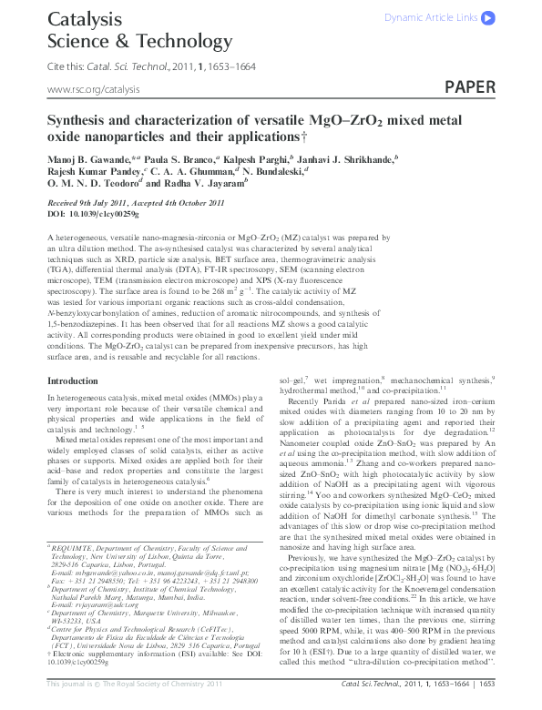 Pdf A Synthesis And Characterization Of Versatile Mgo Zro2 Mixed