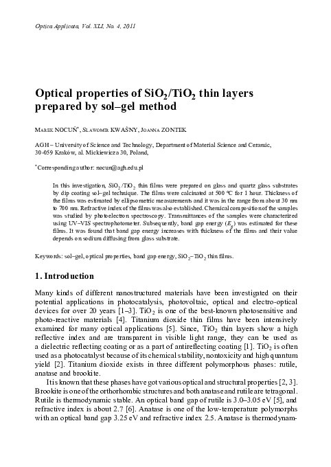 Optical properties of SiO2/TiO2 thin layers prepared by sol–gel method