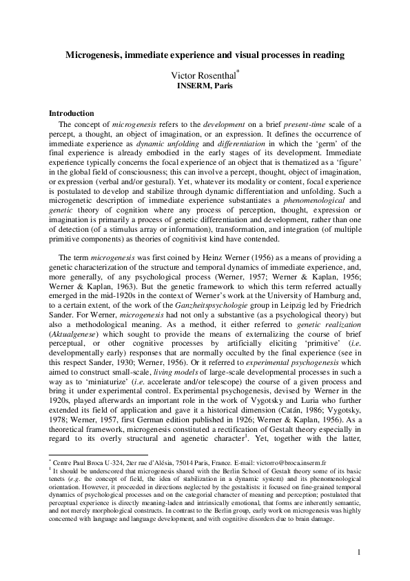 (PDF) Microgenesis, Immediate Experience and Visual Processes in Reading