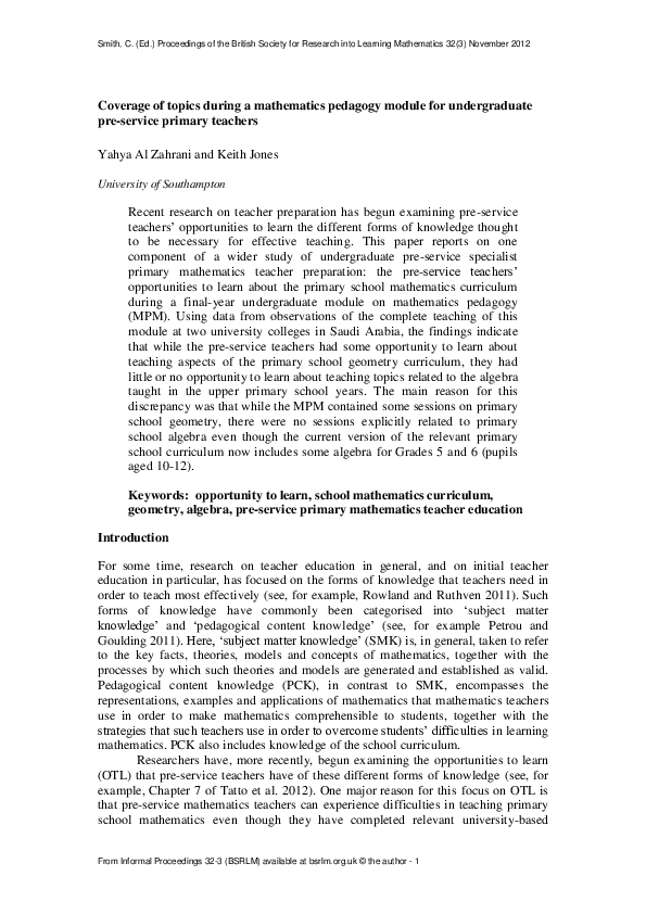 Coverage of topics during a mathematics pedagogy module for ...