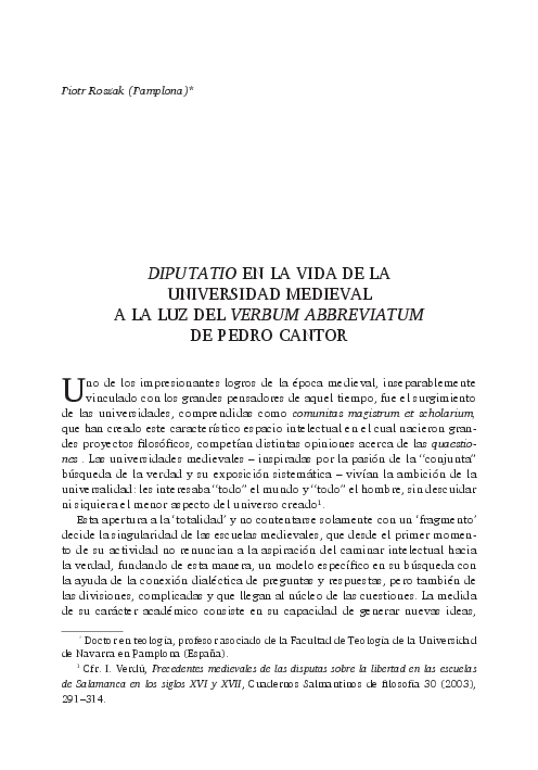 (PDF) Disputatio en la vida de la universidad medieval a la luz del ...