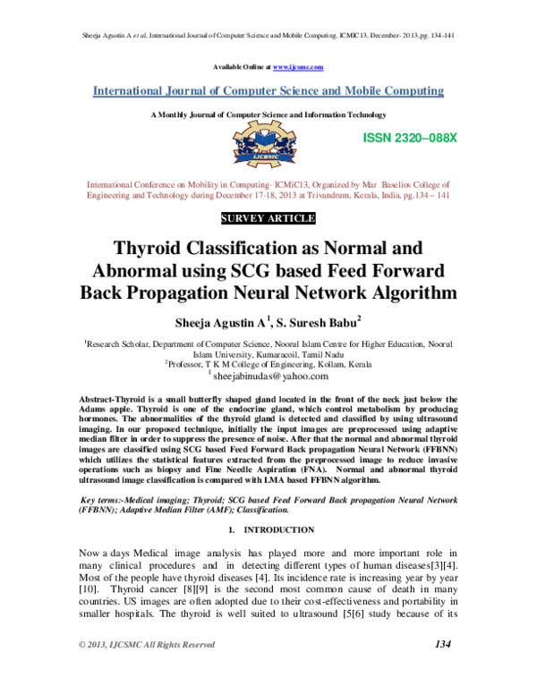 (PDF) Thyroid Classification as Normal and Abnormal using SCG based ...