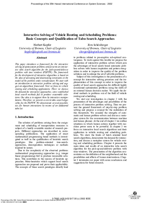 Pdf Interactive Solving Of Vehicle Routing And Scheduling Problems