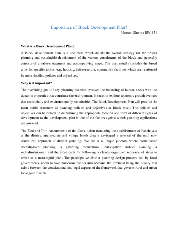 (DOC) Why Block Development planning is important