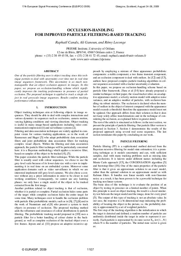 OCCLUSION-HANDLING FOR IMPROVED PARTICLE FILTERING-BASED TRACKING