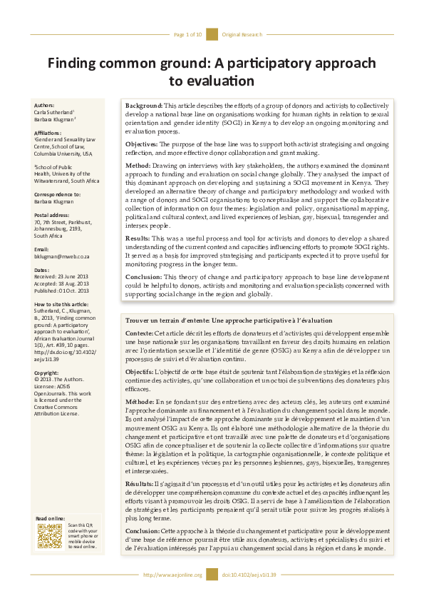 (PDF) Finding Common Ground: A Participatory Approach to Evaluation ...