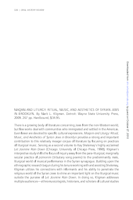 (PDF) Maqam and Liturgy by Mark Kligman