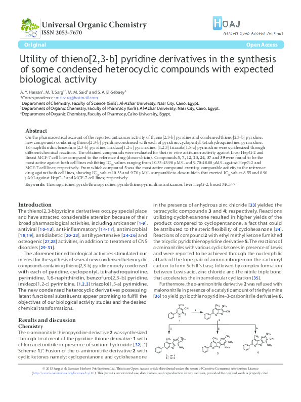 (PDF) Utility of thieno[2,3-b]pyridine derivatives in the synthesis of some condensed ...