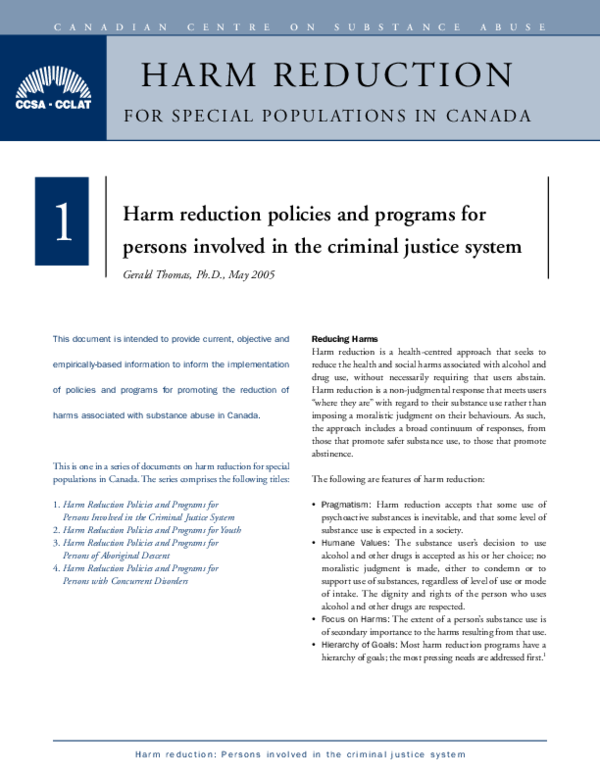 (PDF) Harm reduction policies and programs for persons involved in the ...