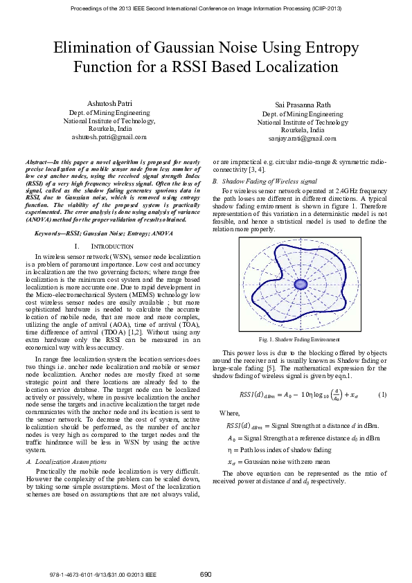 Pdf Elimination Of Gaussian Noise Using Entropy Function For A Rssi