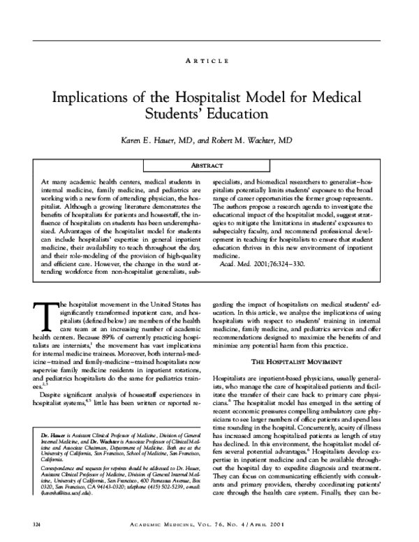 (PDF) Implications of the Hospitalist Model for Medical Students ...