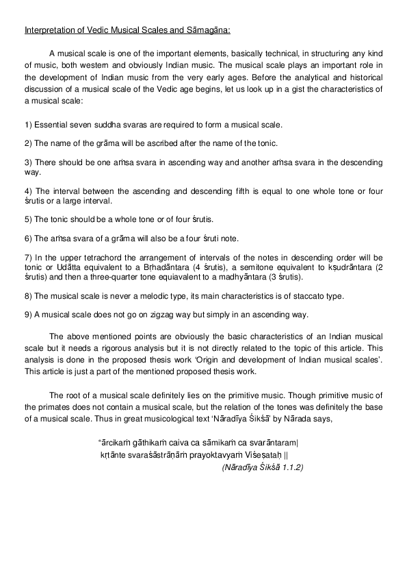 (PDF) Interpretation of Vedic Musical Scales and Samagana