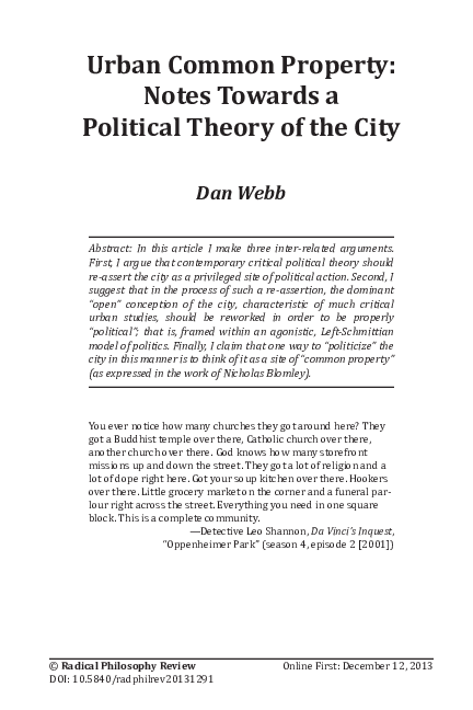 (PDF) Urban Common Property: Notes Toward a Political Theory of the City