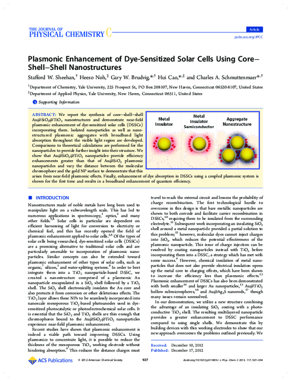 (PDF) Plasmonic Enhancement of Dye-Sensitized Solar Cells Using Core ...