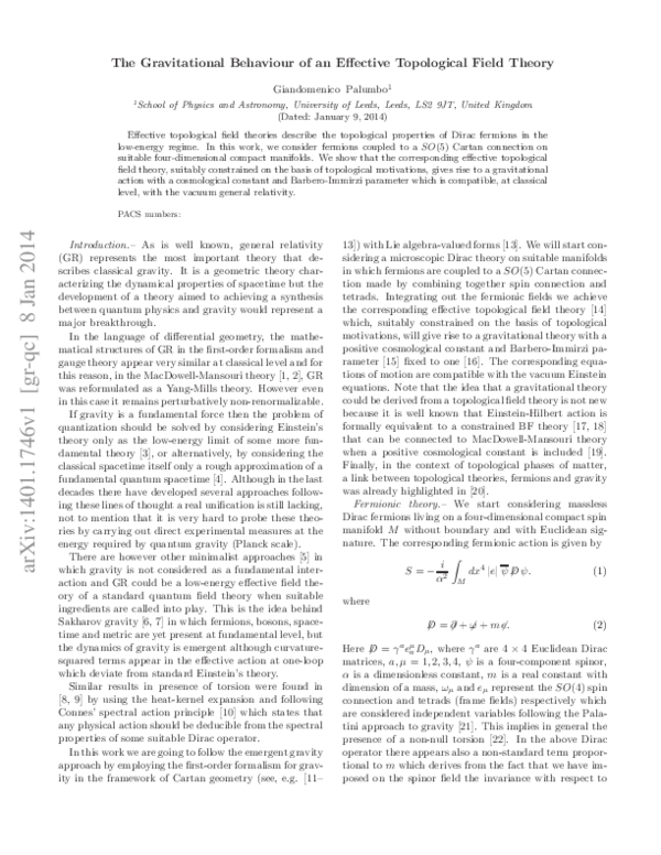 (PDF) The Gravitational Behaviour of an Effective Topological Field Theory