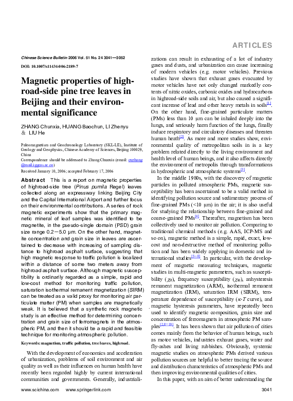 (PDF) Magnetic properties of high-road-side pine tree leaves in Beijing ...