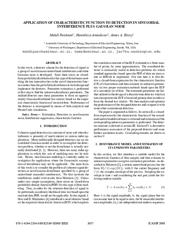 Pdf Application Of Characteristic Function To Detection In Sinusoidal