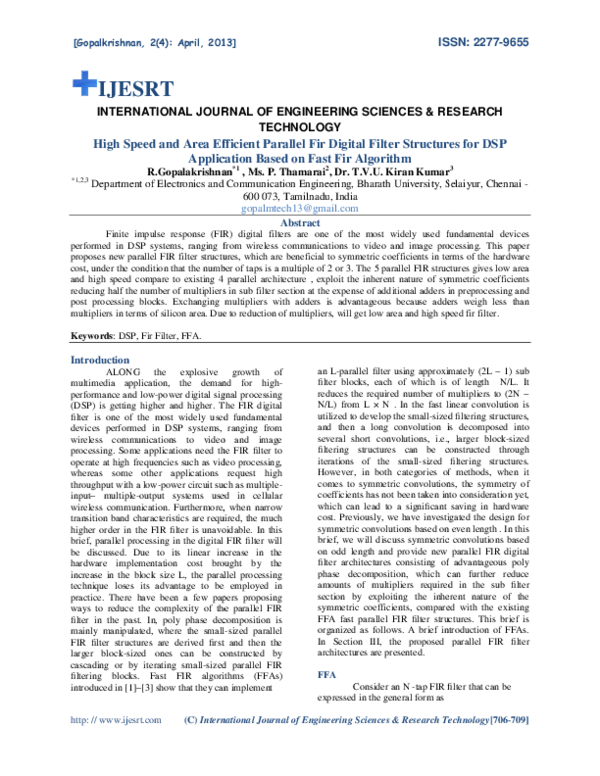(PDF) High Speed and Area Efficient Parallel Fir Digital Filter Structures for DSP Application ...