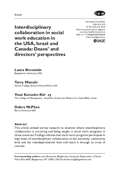 (PDF) Interdisciplinary collaboration in social work education in the USA, Israel and Canada ...