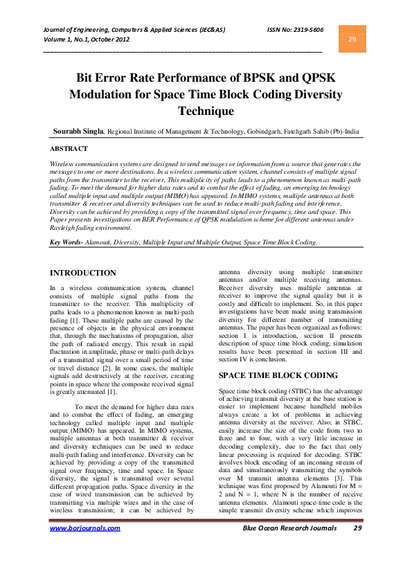 Pdf Bit Error Rate Performance Of Bpsk And Qpsk Modulation For Space