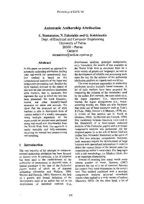 (PDF) Automatic Authorship Attribution