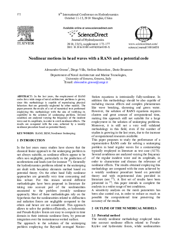 (PDF) Nonlinear motions in head waves with a RANS and a potential code