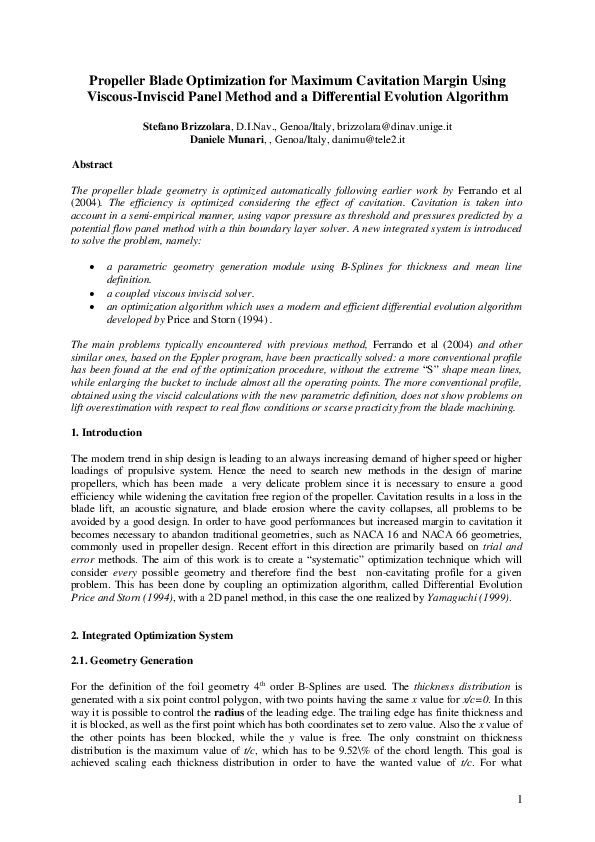 (PDF) Propeller Blade Optimization for Maximum Cavitation Margin Using Viscous-Inviscid Panel ...