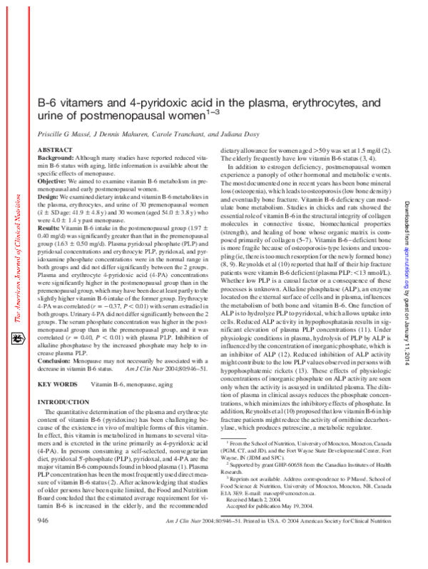 (PDF) B6 vitamers and 4-pyridoxic acid in the plasma, erythrocytes, and ...