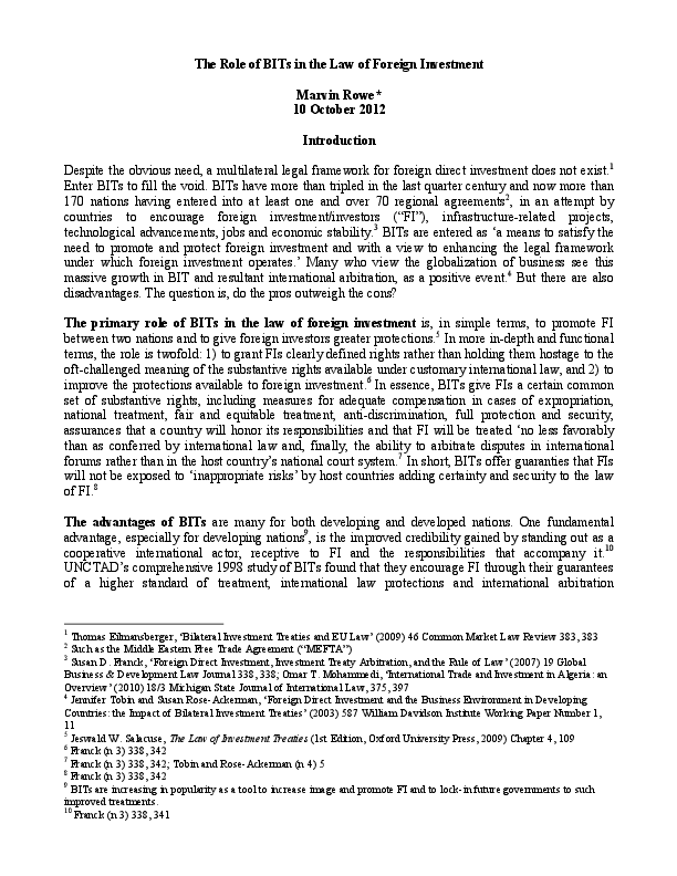 (PDF) The Role of Bilateral Investment Treaties in the Law of Foreign ...