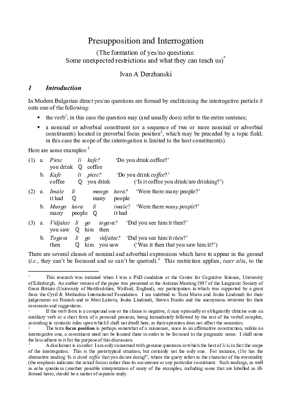 Presupposition and Interrogation