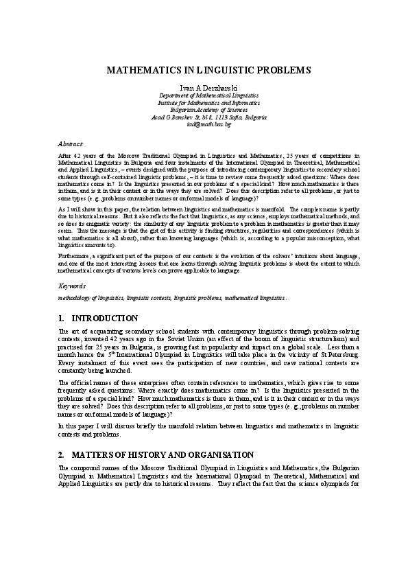 Mathematics in Linguistic Problems