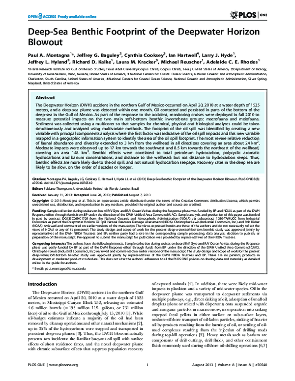 (PDF) Deep-Sea Benthic Footprint of the Deepwater Horizon Blowout