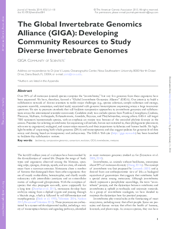 (PDF) Global Invertebrate Genomics Alliance (GIGA): Developing ...