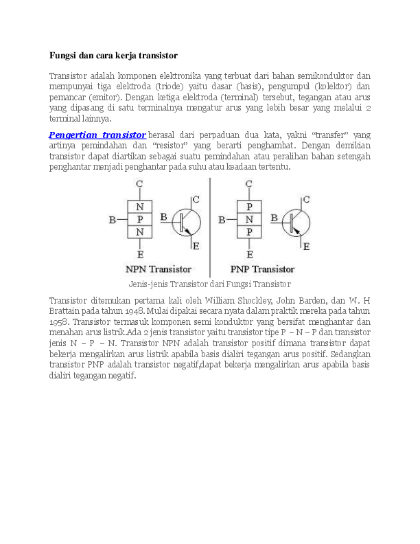 (DOC) Fungsi dan cara kerja transistor