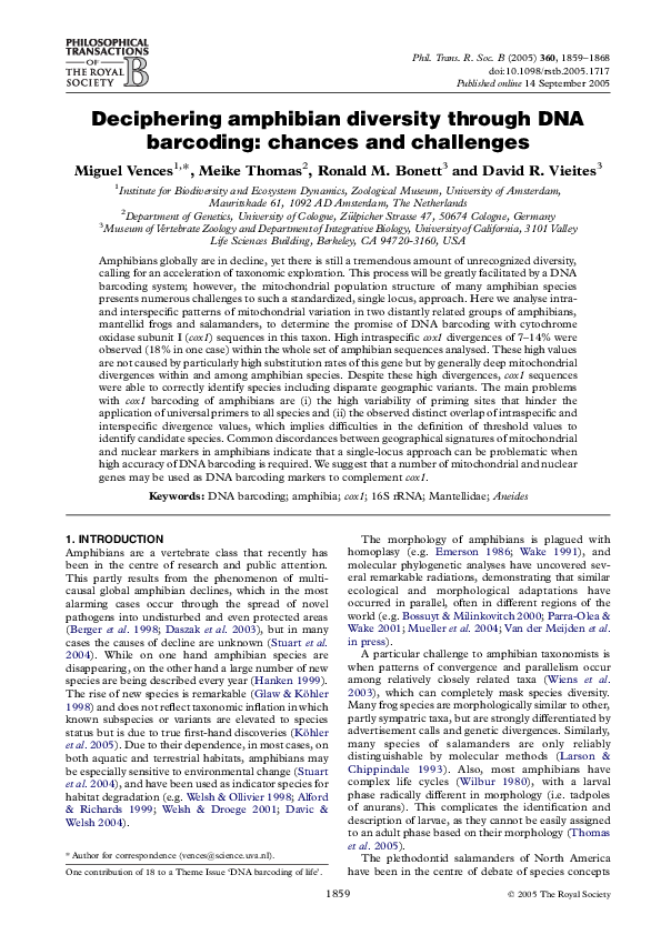 (PDF) Deciphering amphibian diversity through DNA barcoding: chances ...