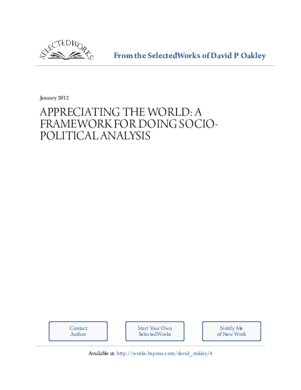 (PDF) Appreciating the World A Framework for Doing Socio-Political Analysis