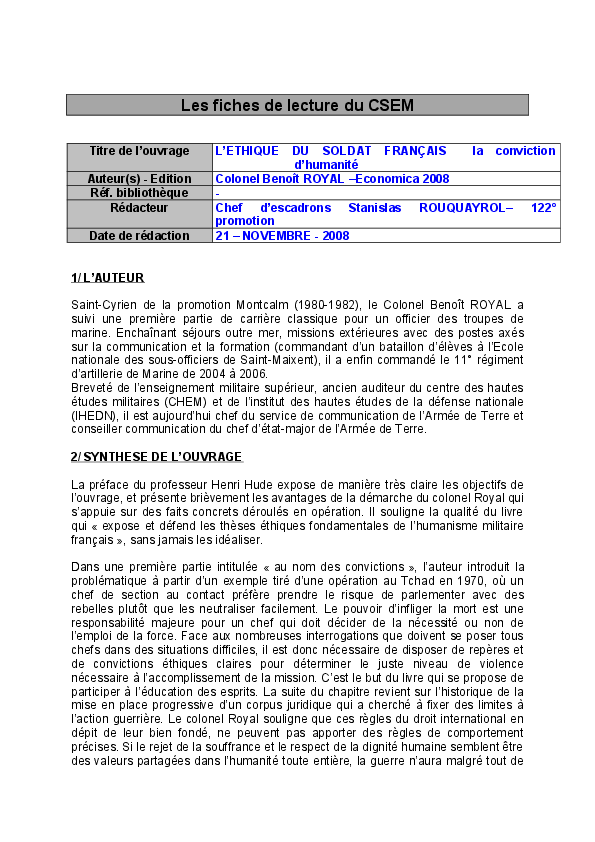 (DOC) L'éthique du soldat français