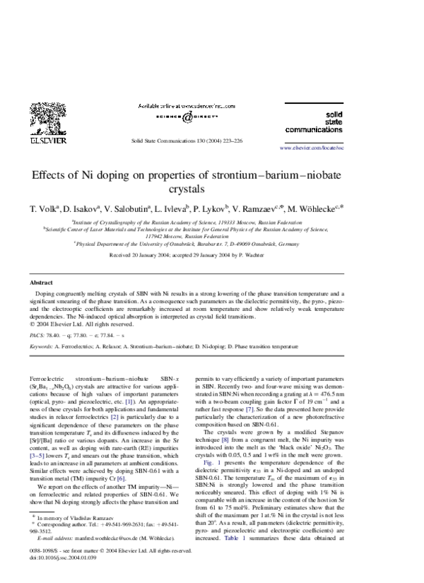 (PDF) Effects of Ni doping on properties of strontium–barium–niobate crystals