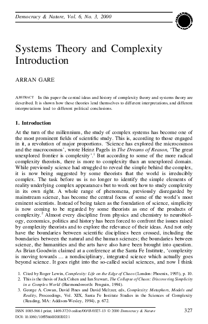 (PDF) Systems Theory and Complexity