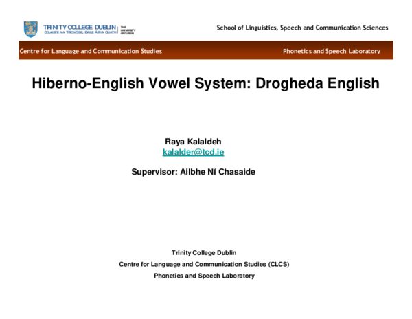 (PDF) Hiberno-English Vowel System: Drogheda English