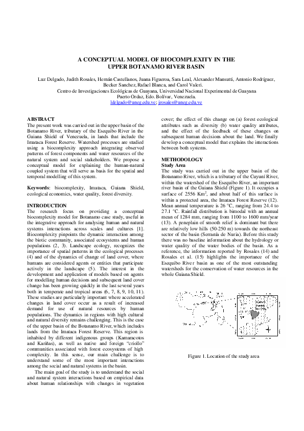 (PDF) A CONCEPTUAL MODEL OF BIOCOMPLEXITYIN THE UPPER BOTANAMO RIVER BASIN