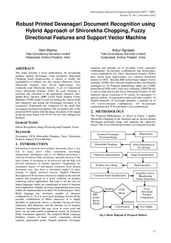 Pdf Robust Printed Devanagari Document Recognition Using Hybrid Approach Of Shirorekha