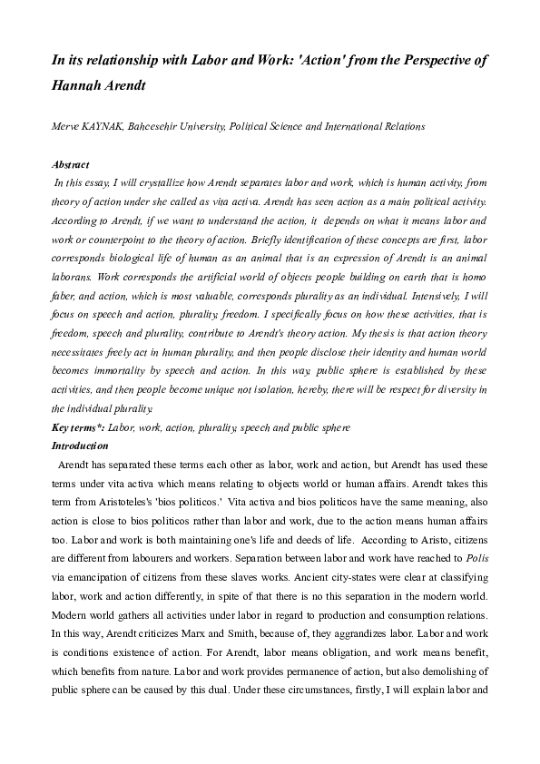 (PDF) In its relationship with Labor and Work: ''Action'' from the ...