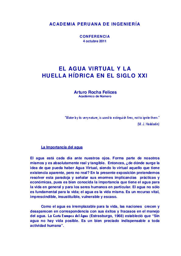 (PDF) EL AGUA VIRTUAL Y LA HUELLA HÍDRICA EN EL MUNDO DEL SIGLO XXI