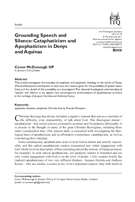 (PDF) Grounding Speech and Silence: Cataphaticism and Apophaticism in ...