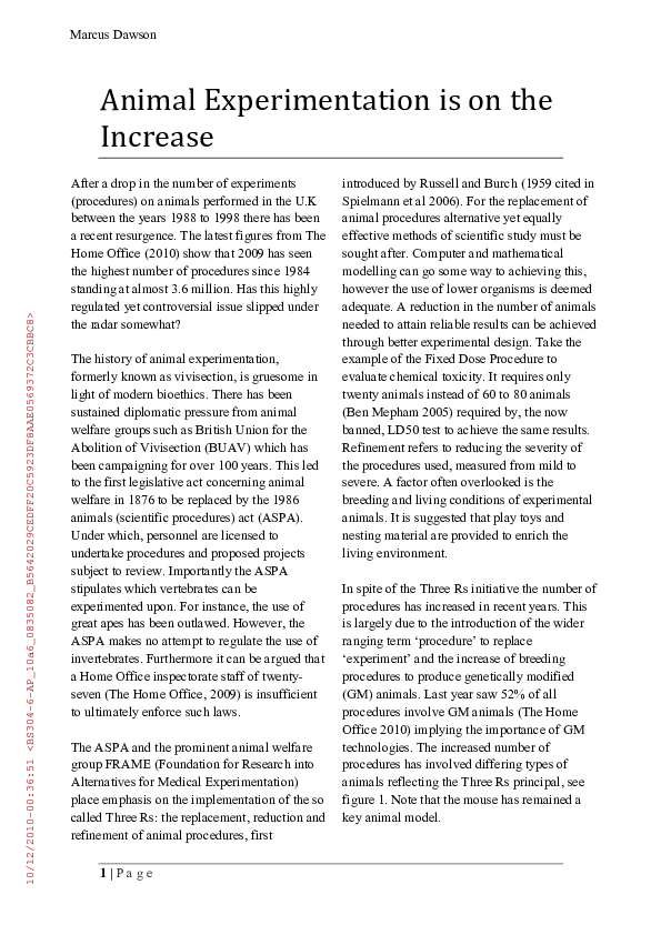(PDF) The Ethics of Animal Experimentation