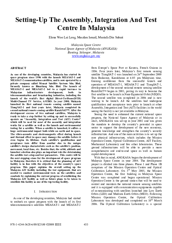 (PDF) Setting-up the Assembly, Integration and Test Centre in Malaysia