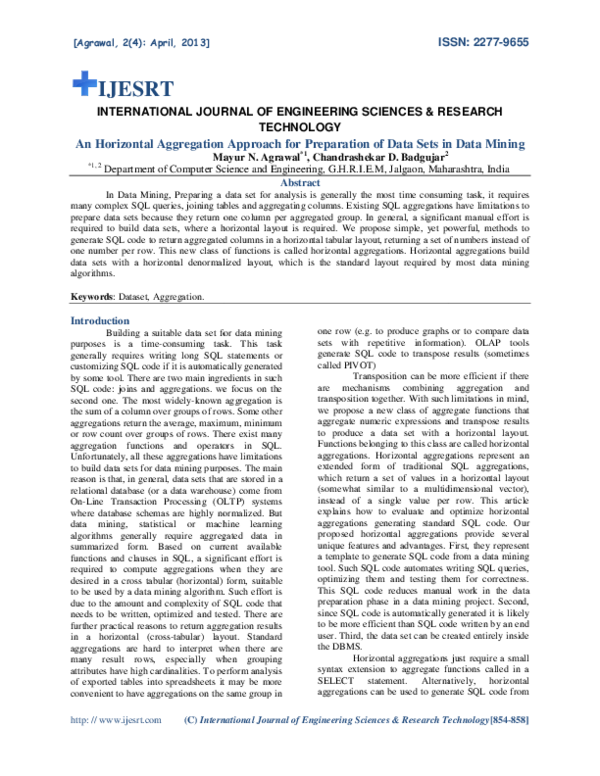 Pdf Horizontal Aggregation For Data Mining Datasets